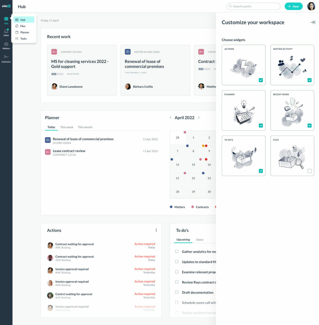LawVu legal workspace for in-house legal teams
